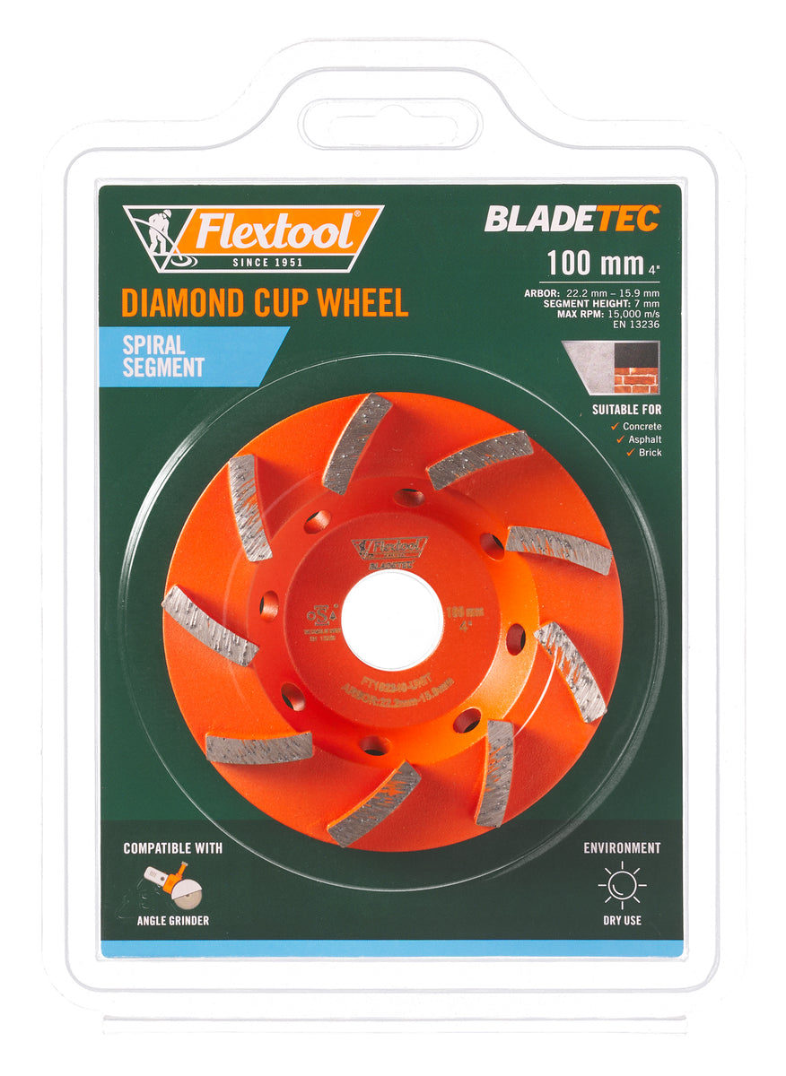 Flextool BladeTec Diamond Cup Wheel - Spiral Segment (100mm 4") – Madewell Products